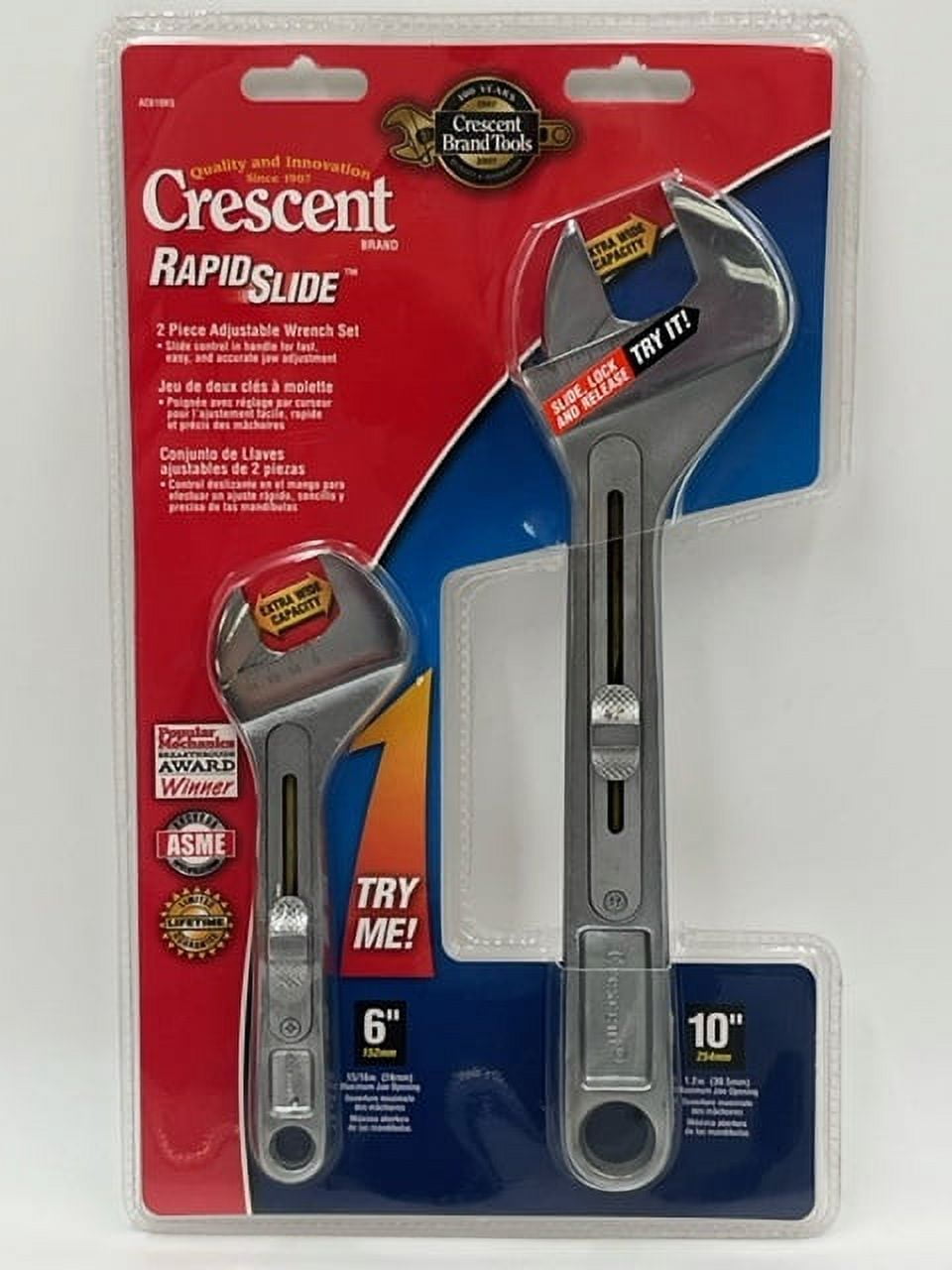 CRESCENT RapidSlide 2 Pc. Adjustable Wrench Set 6" & 10" - AC610RS for ...
