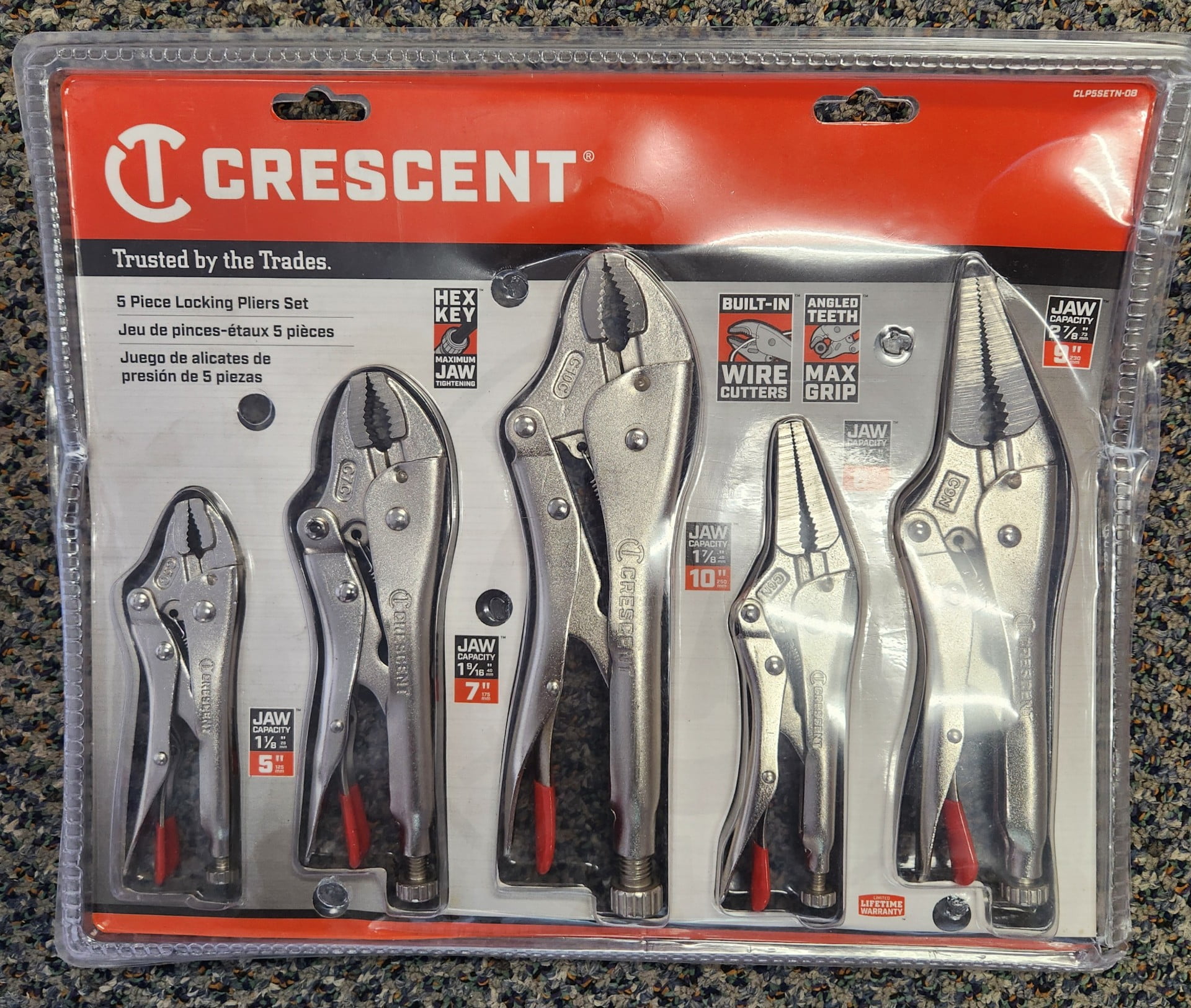 Crescent 5 Piece Curved and Long Nose Locking Plier Set - CLP5SETN-08 ...