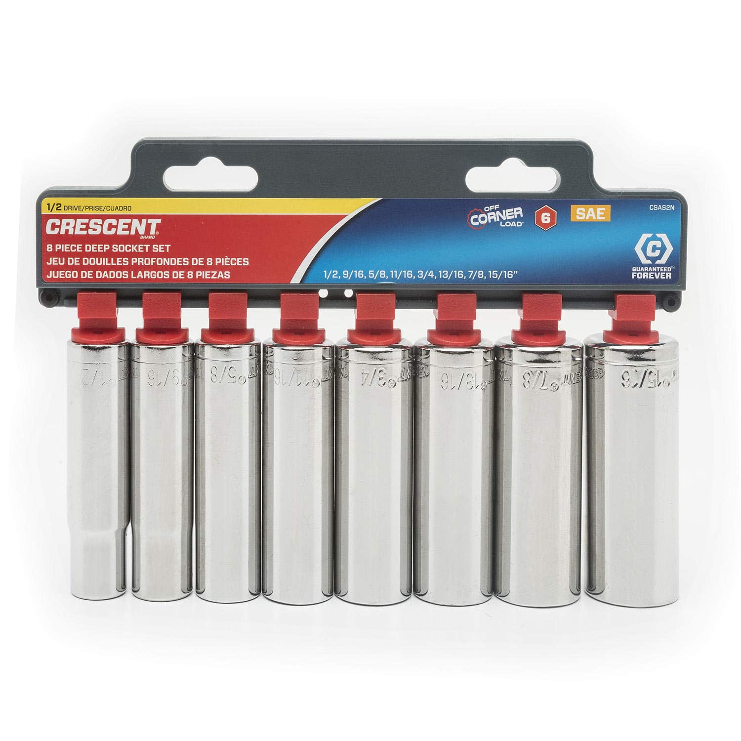 Crescent 8 Pc. 1/2" Drive 6 Point Deep SAE Socket Set - CSAS2N C43 ...