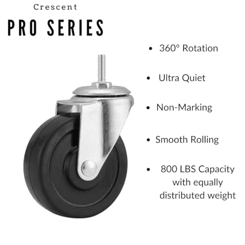 Crescent 800 LBS Series, 4" Heavy Duty Caster Wheels, 3/8" x 1", 16 ...