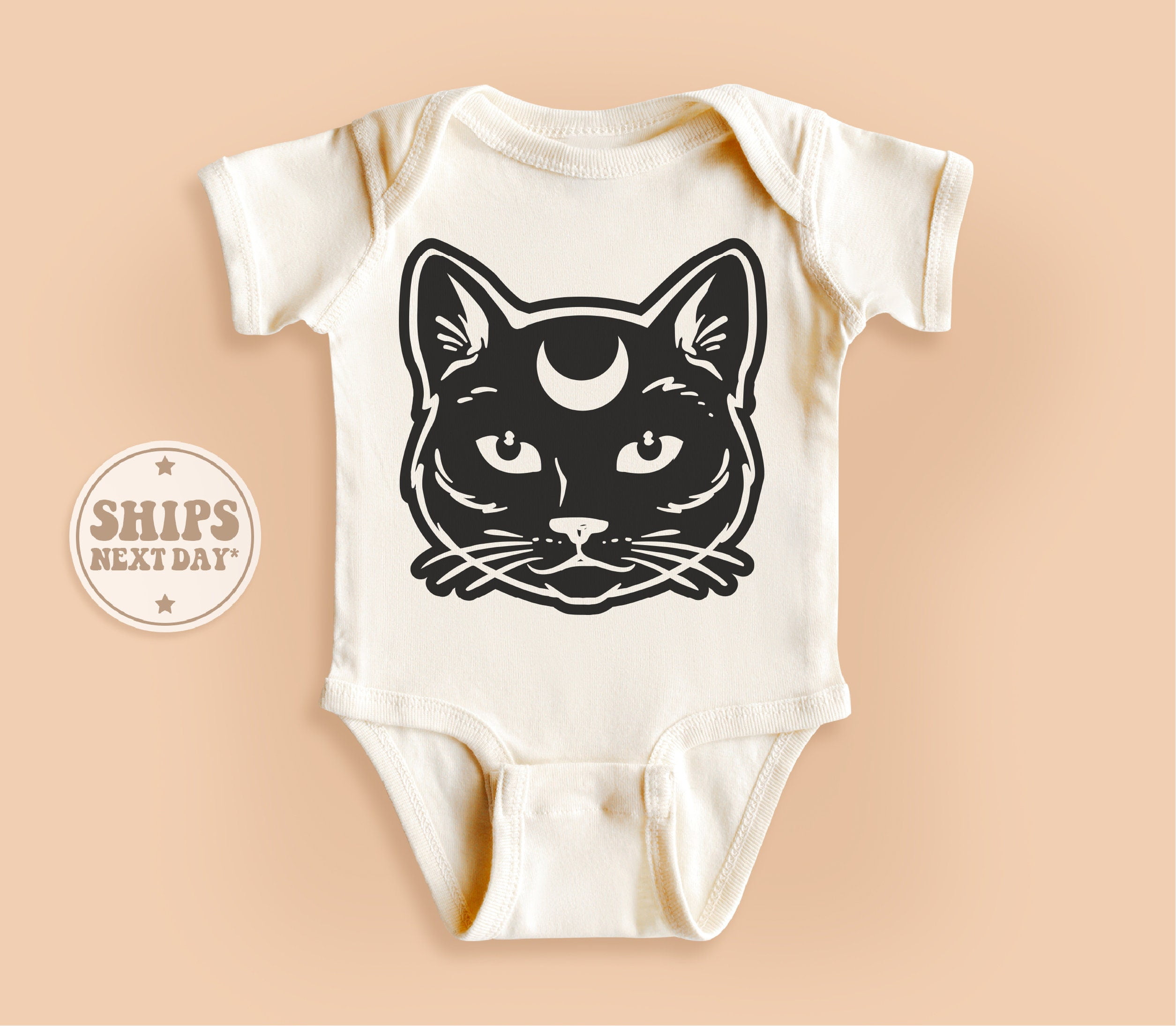 Crescent Baby Bodysuit, Celestial Cat Onesie, Boho Moon Child Baby ...