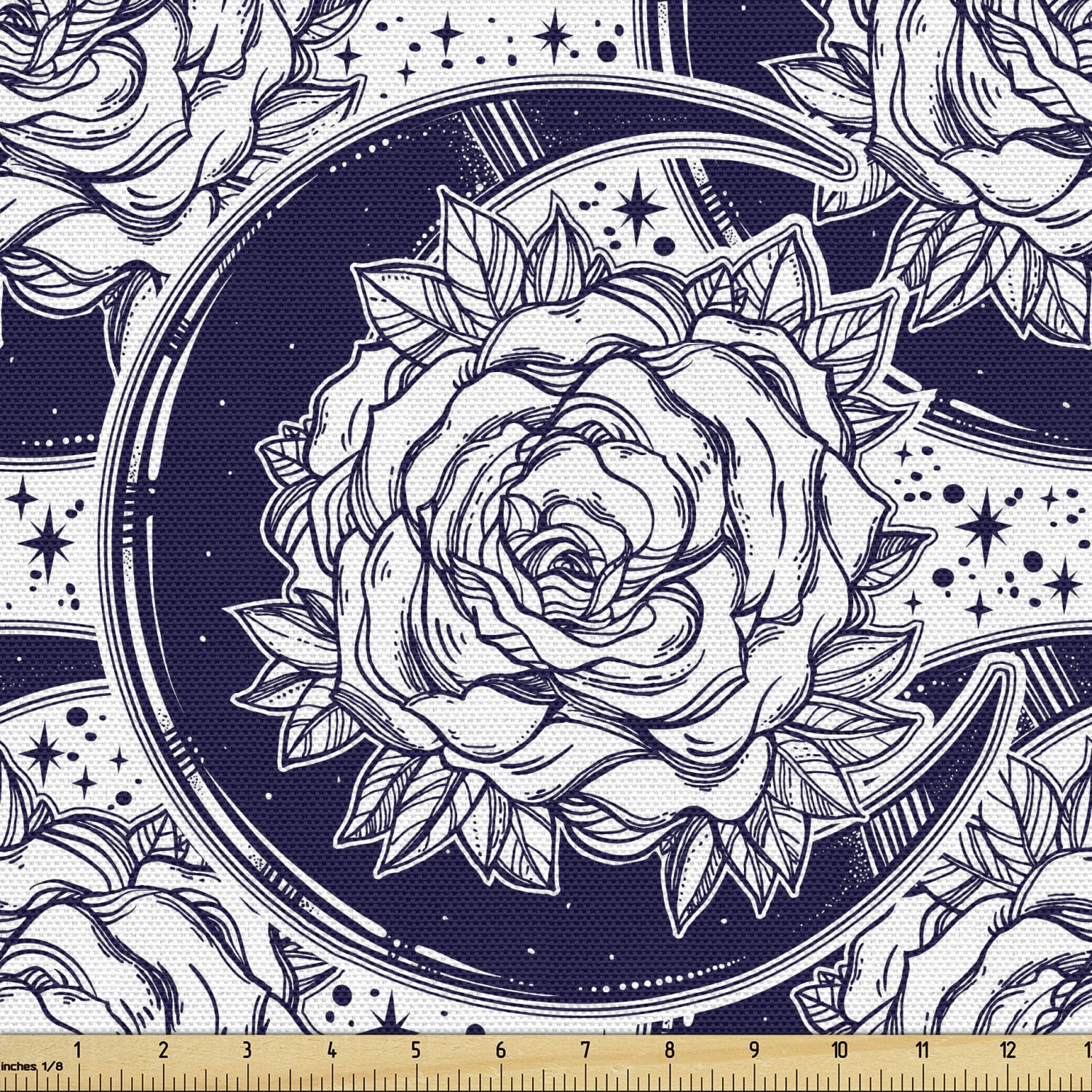 Crescent Fabric by the Yard Upholstery, Monochrome Themed Pattern with ...