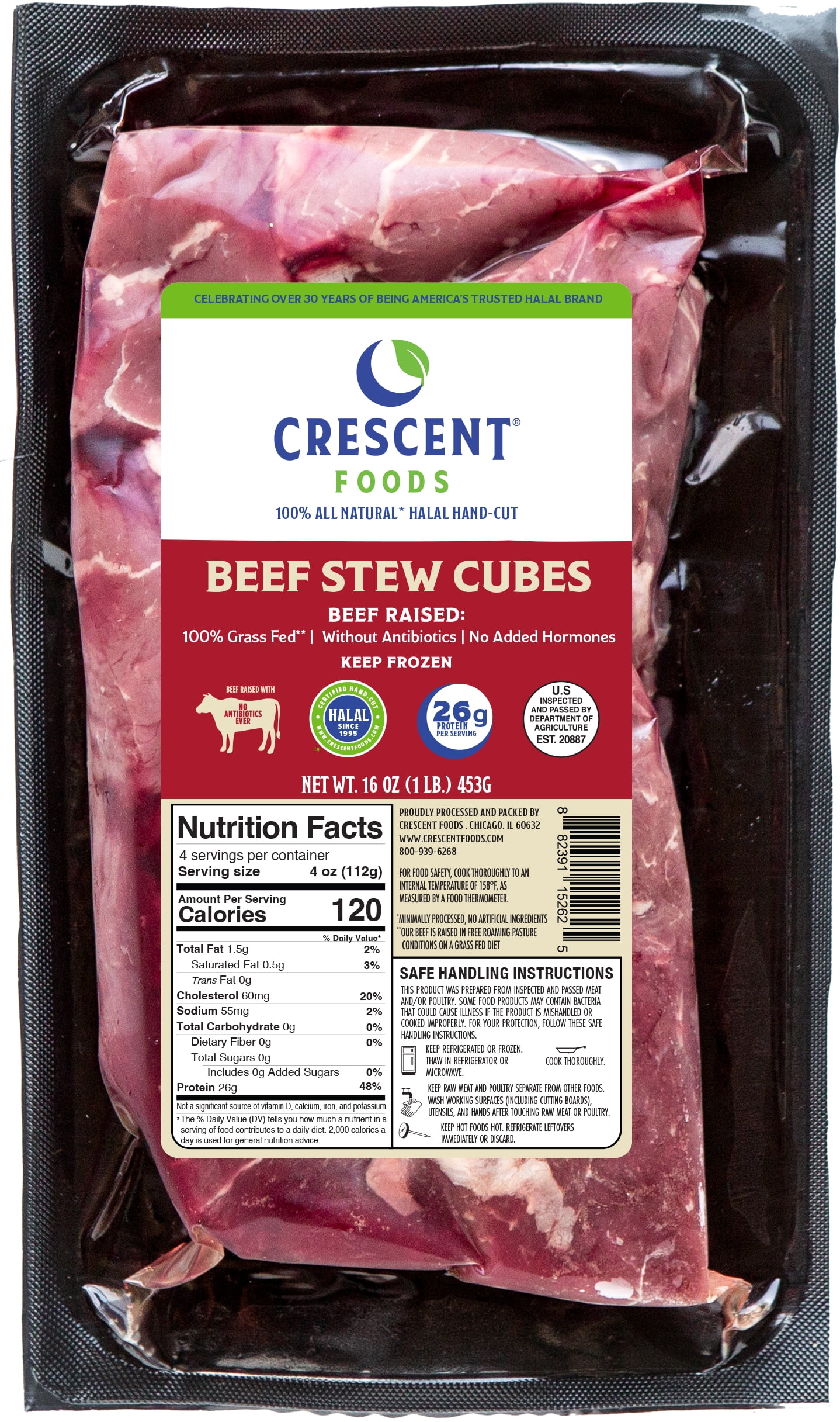 Crescent Foods Halal Beef Stew Meat, 1lb (Frozen) - Walmart.com