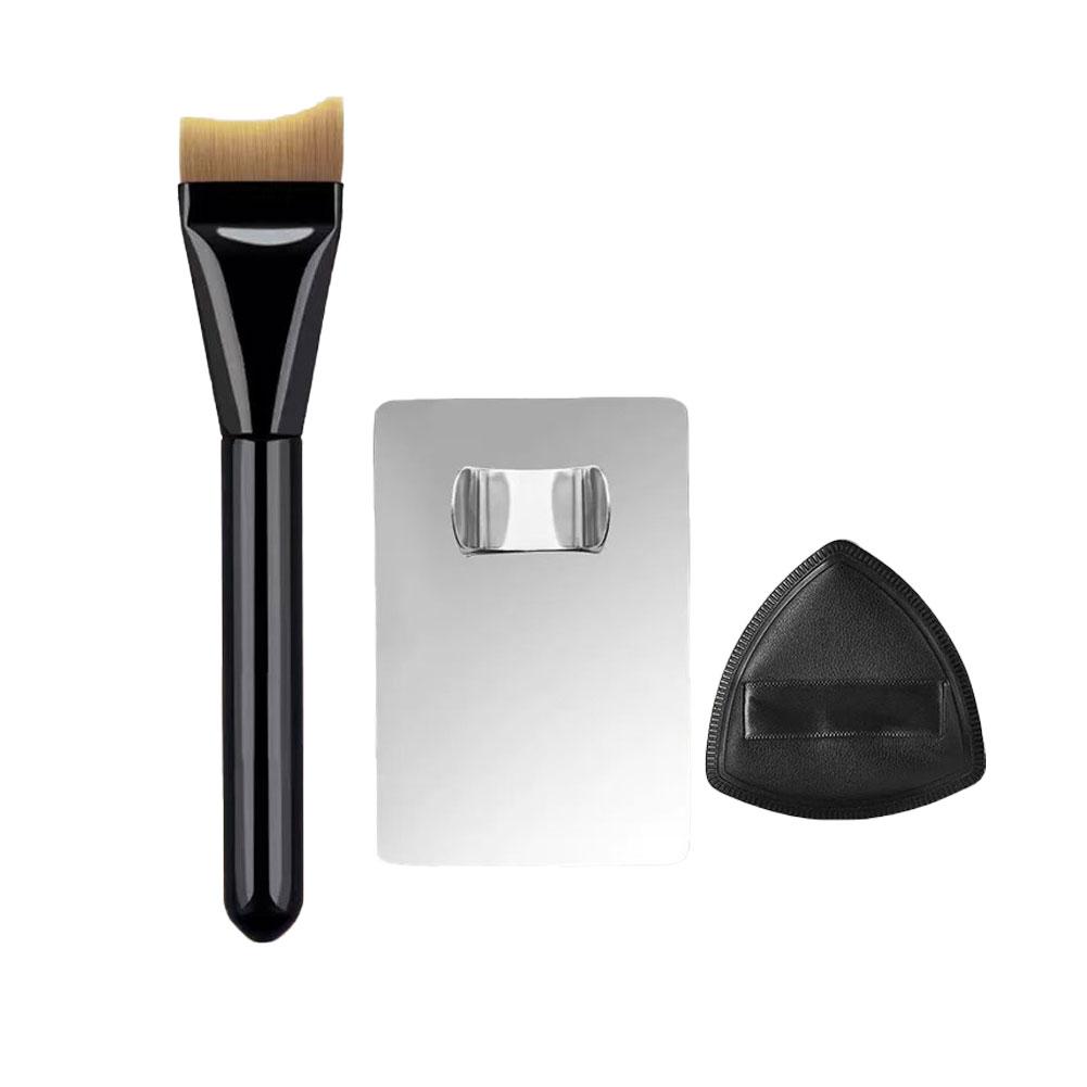 Crescent Foundation Brush Set Black Flat Tip Curved High-quality Soft ...