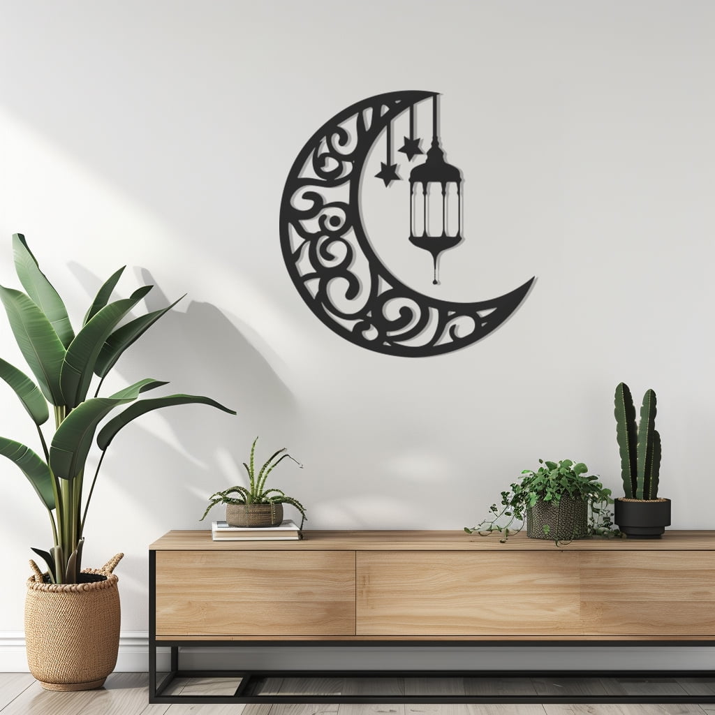 Crescent & Lamp Metal Wall Art, Spiritual Islamic Decor, Perfect Eid ...