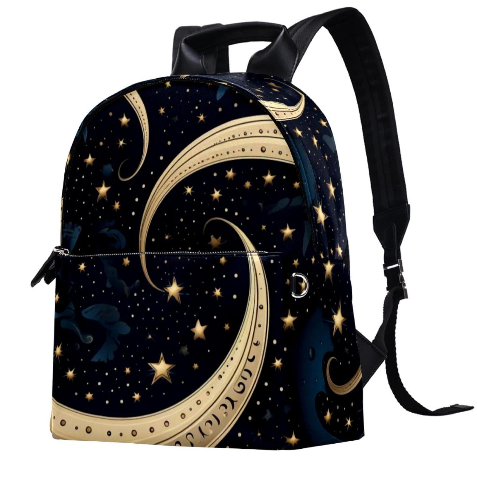 Crescent Leather Canvas Backpack with Printed Design | Large Capacity ...