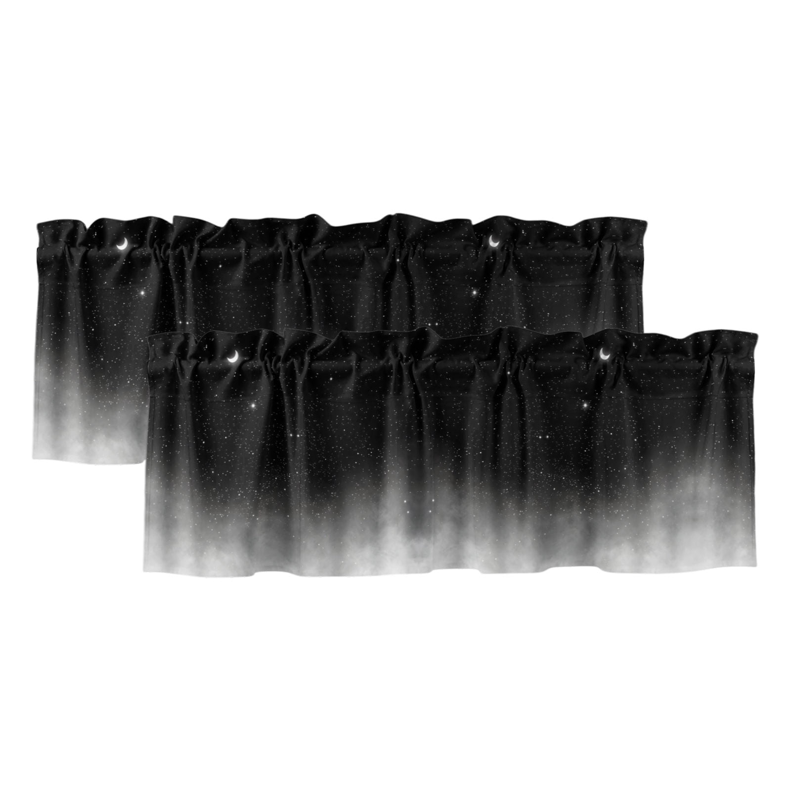 Crescent Moon 2 Panels Kitchen Valance, Dreamy Black Misty Cloud Gray ...