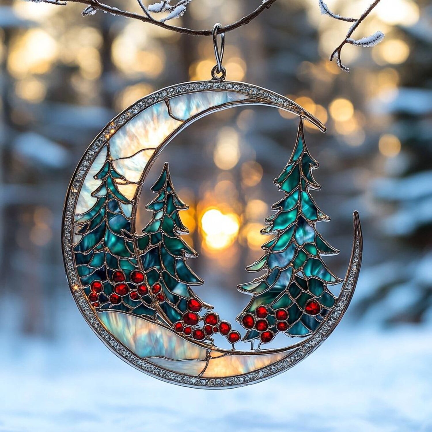 Crescent Moon And Pine Tree Acrylic Suncatcher And Ornament – Faux ...