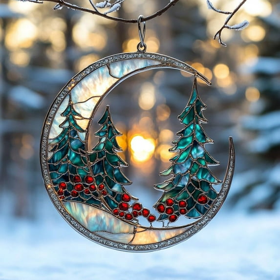 Crescent Moon And Pine Tree Acrylic Suncatcher And Ornament – Faux ...