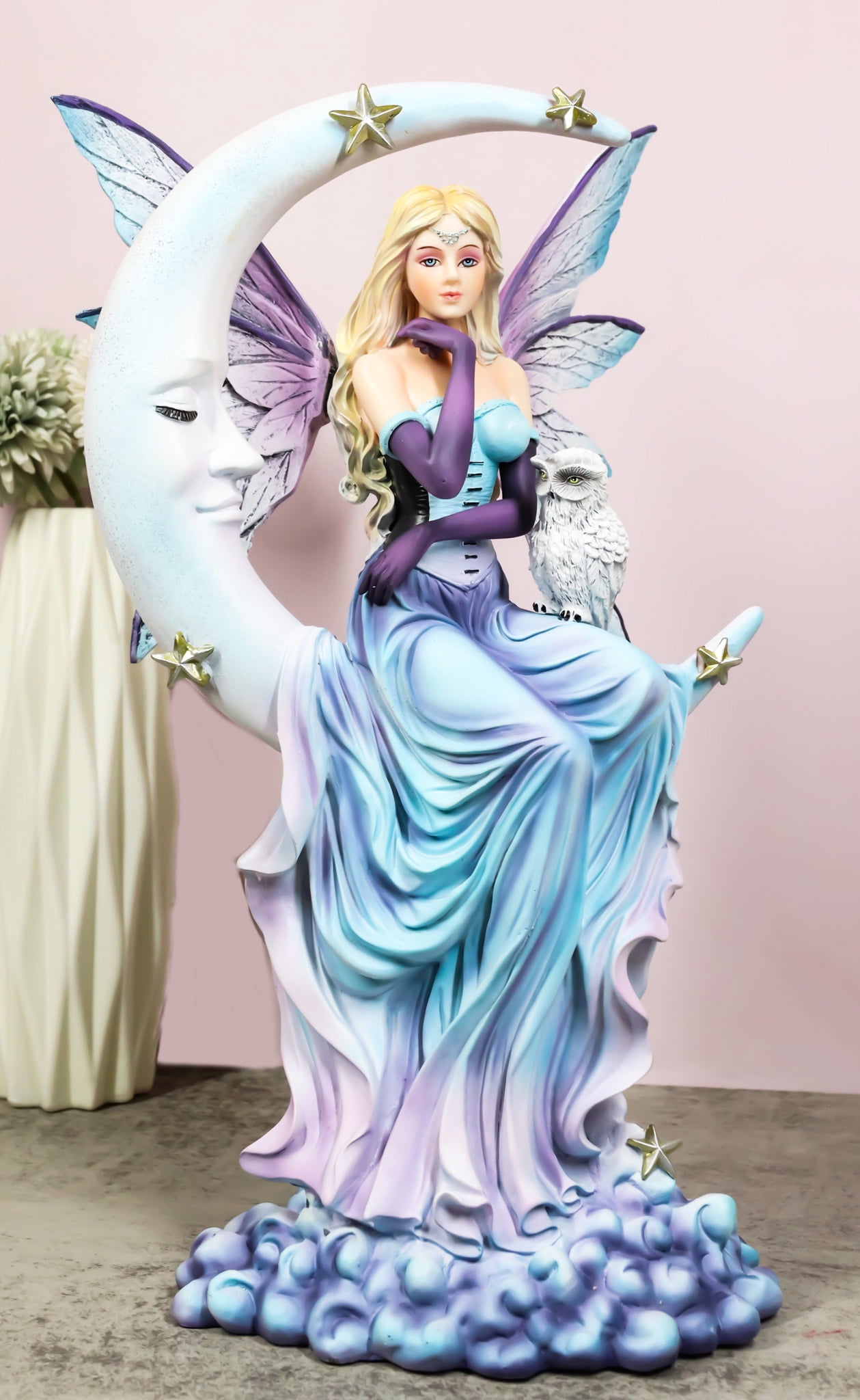 Crescent Moon And Stars Midnight Fairy Luna In Pastel Gown With Snow ...