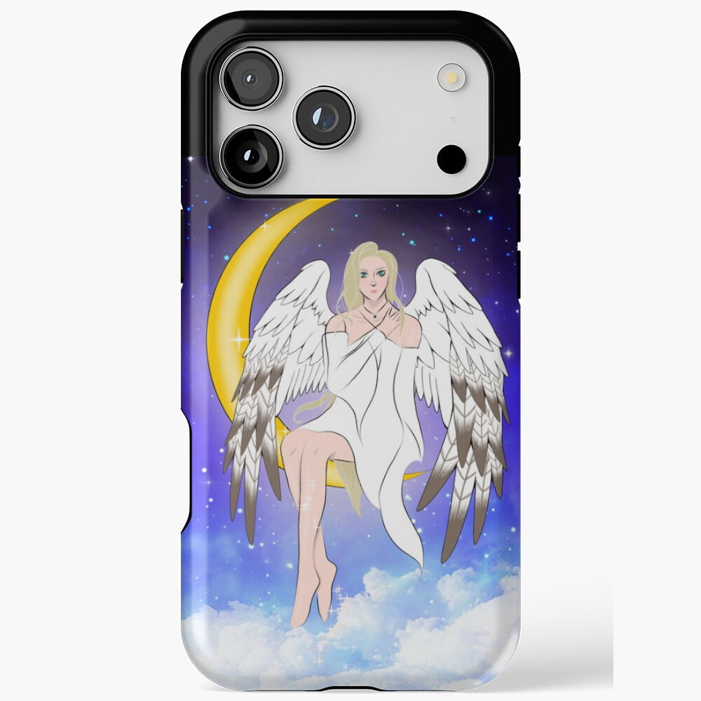 Crescent Moon Angel Celestial Scene Phone Case for iPhone 11 through 17 ...