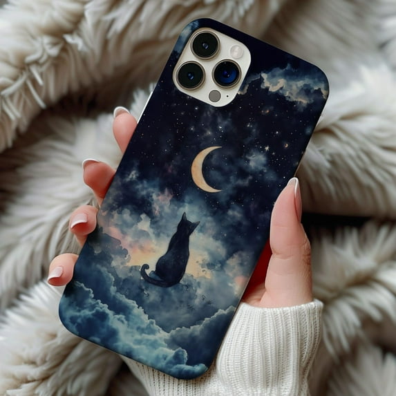 Crescent Moon Black Cat Celestial Galaxy Phone Case 17 16 15 14 13 12 ...