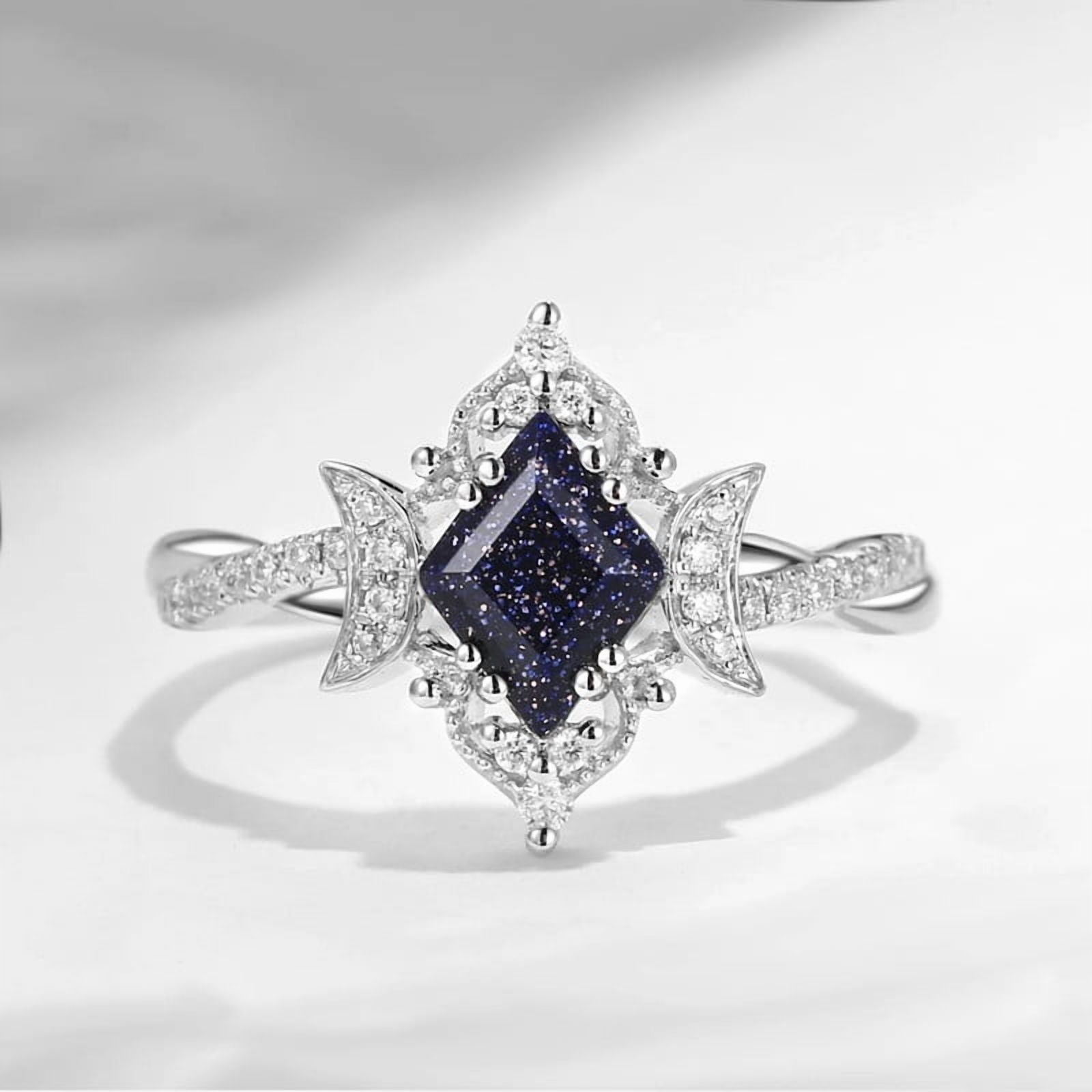 Crescent Moon Blue Sandstone & Diamond Infinity Engagement Ring in 925 ...