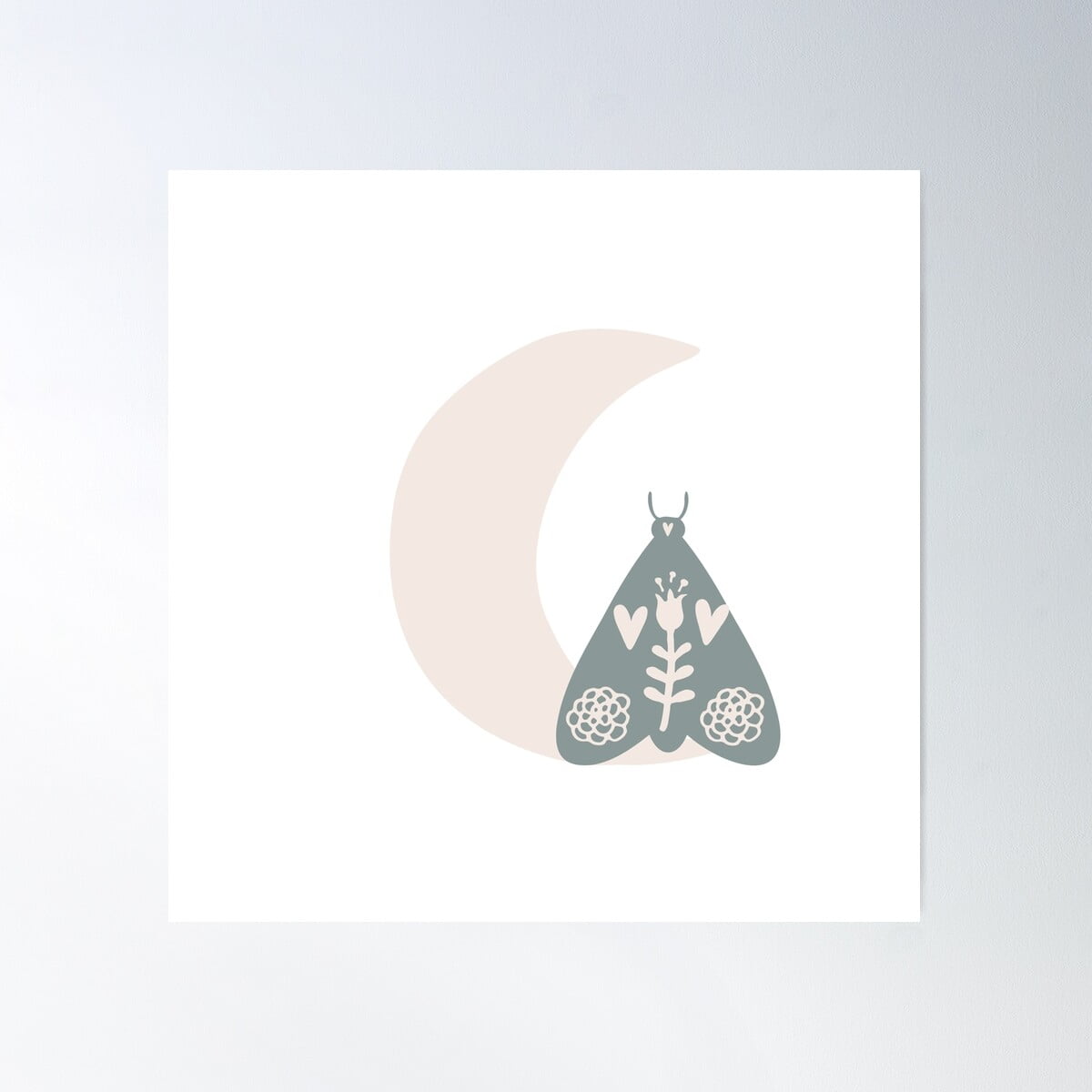 Crescent Moon And Butterfly With Folk Art Wild Flowers In Putty And ...