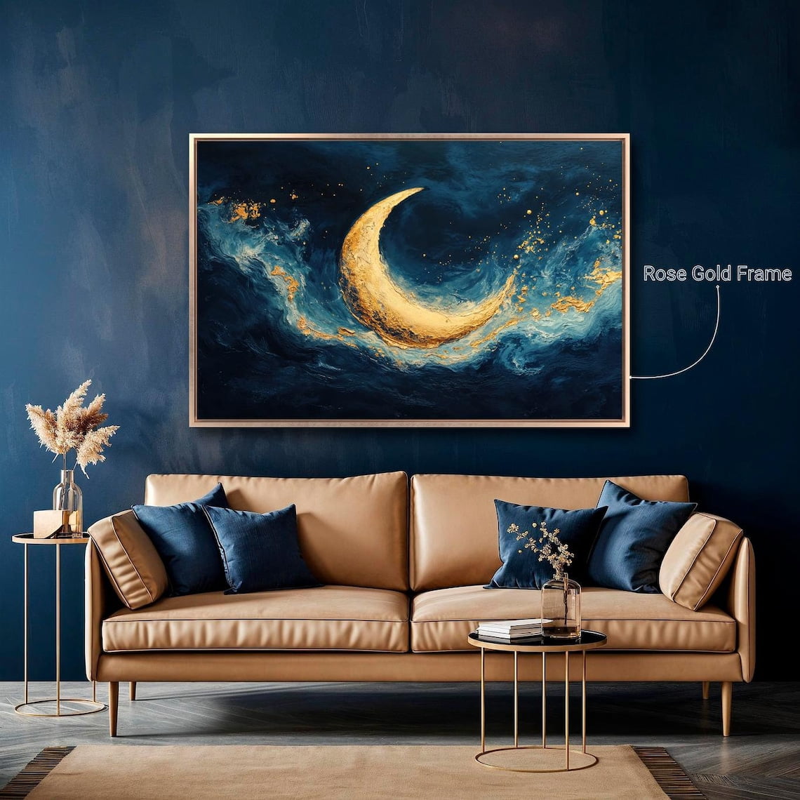Crescent Moon Luxury Poster Abstract Ocean Waves Wall Art Enchanted ...
