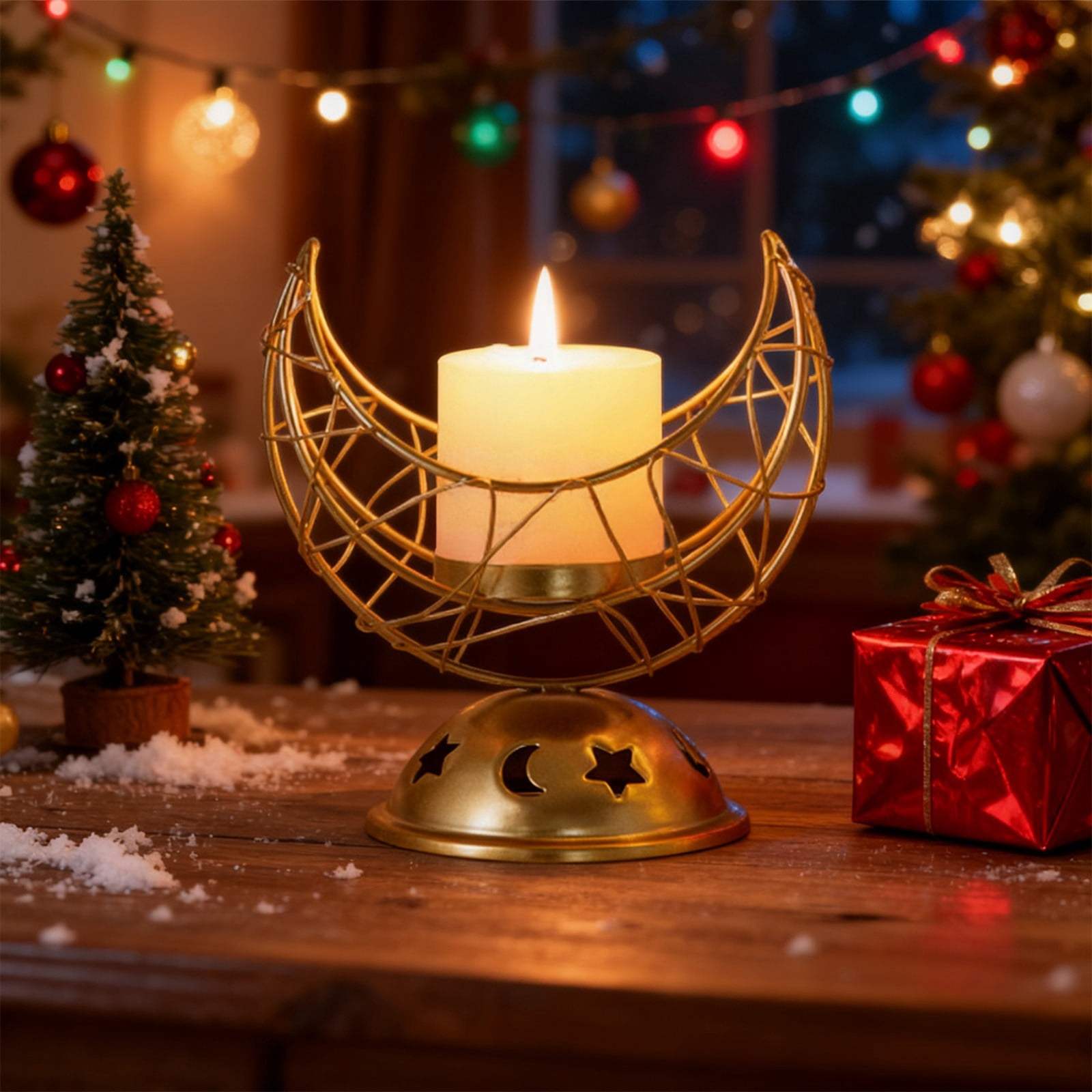 Crescent Moon Metal Candlestick, Gold, Iron Material, Ambiance ...