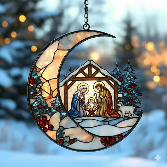 Crescent Moon Nativity Acrylic Suncatcher, Holy Family Christmas ...