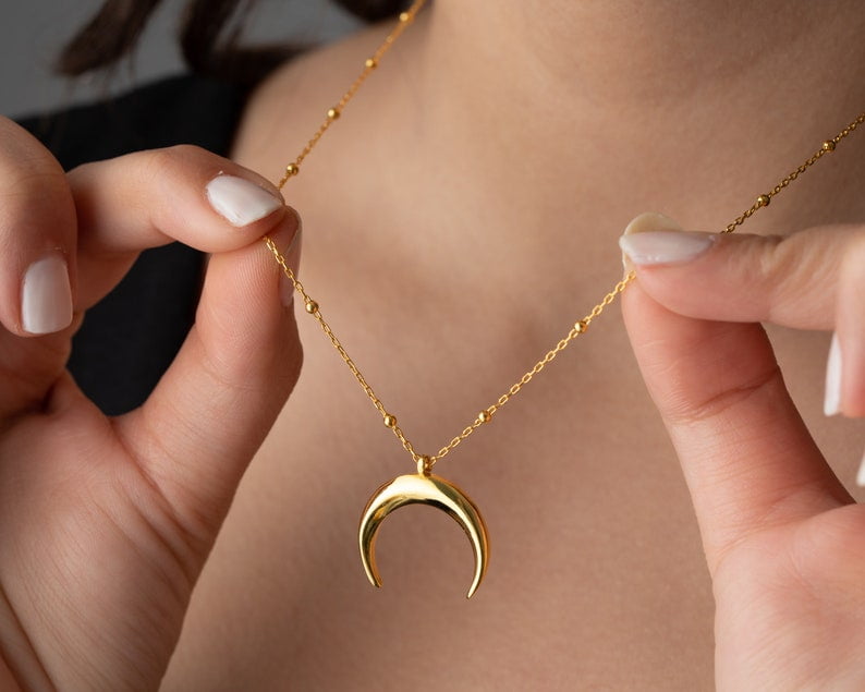 Crescent Moon Necklace, Moon Phase Necklace, Celestial Necklace, Sterling Silver Moon Pendant ...