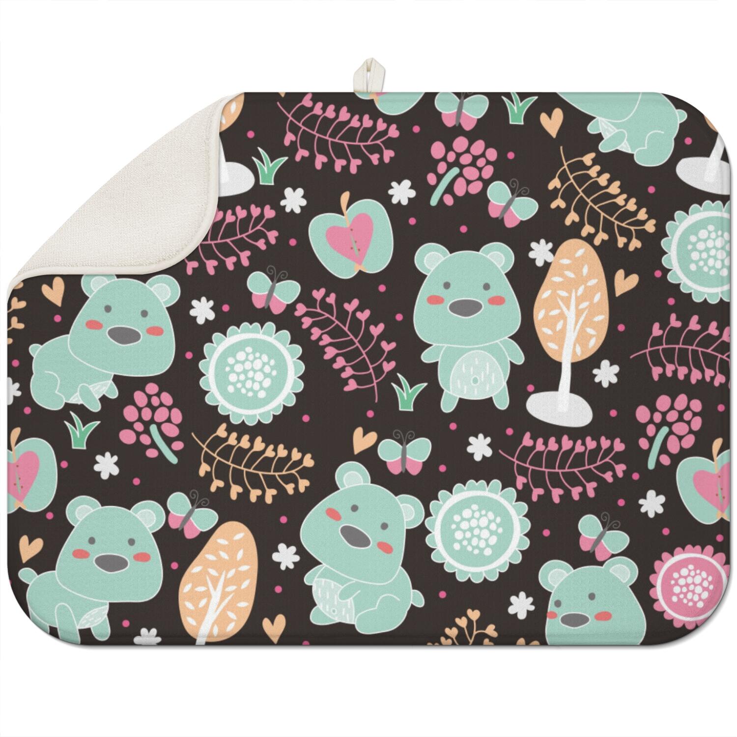 Crescent Moon & Night Sky Bear Print Dish Drying Mat Absorbent Heat ...