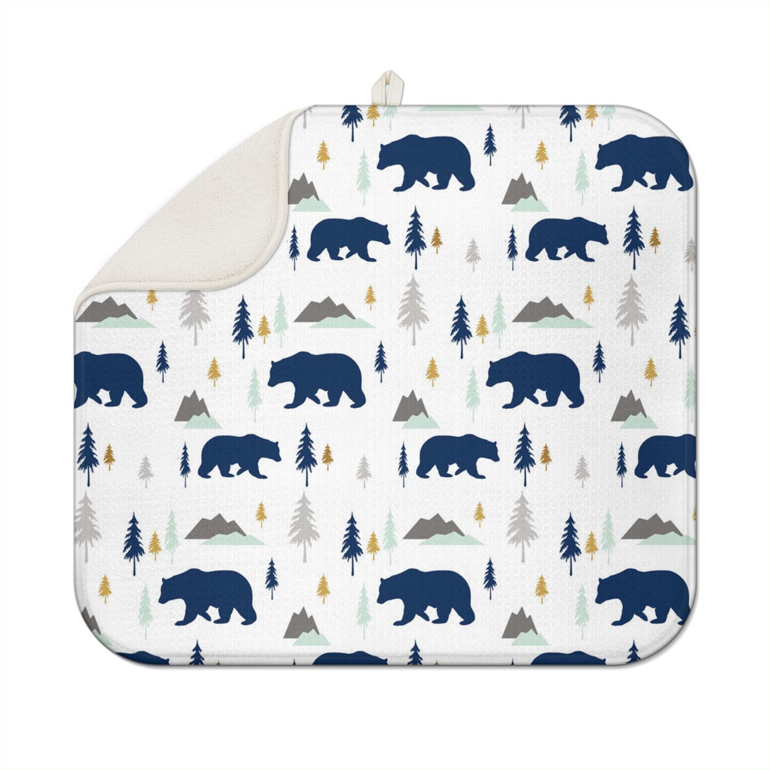 Crescent Moon & Night Sky Bear Print Dish Drying Mat Absorbent Heat ...