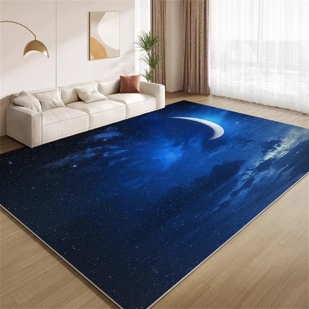 Crescent Moon Night Sky Rug 3x4ft Area Rugs Modern Landscape Art Rugs ...