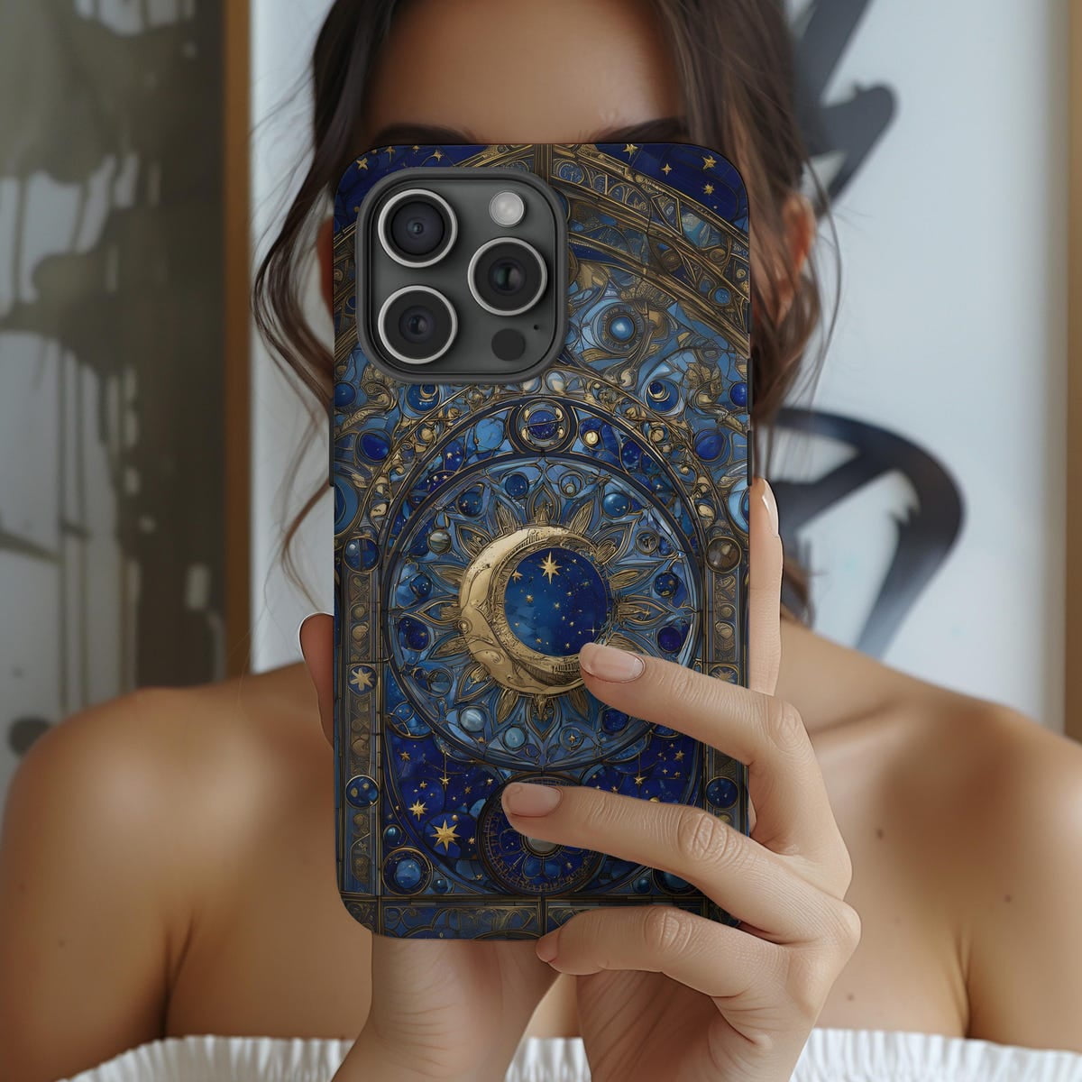 Crescent Moon Night Sky Stained Glass Phone Case 17 16 15 14 13 12 11 ...