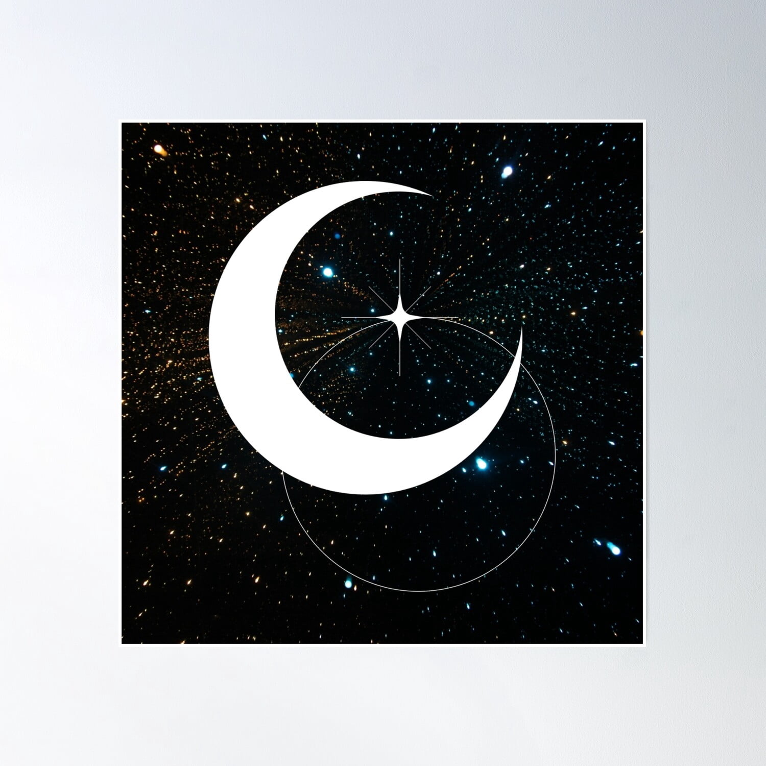 Crescent Moon Phase Night Sky Mystical Stars Poster Wall Art, Modern ...