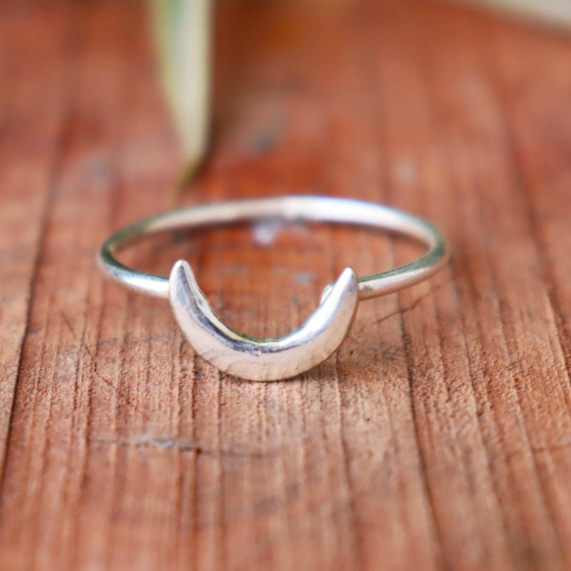 Crescent Moon Ring, 925 Sterling Silver Ring, Half Moon Silver Ring ...