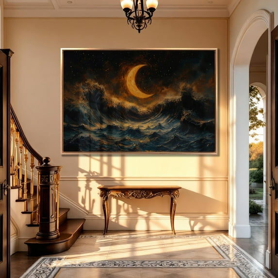 Crescent Moon Seascape Art, Stormy Ocean Poster Home Decor UNFRAMED ...