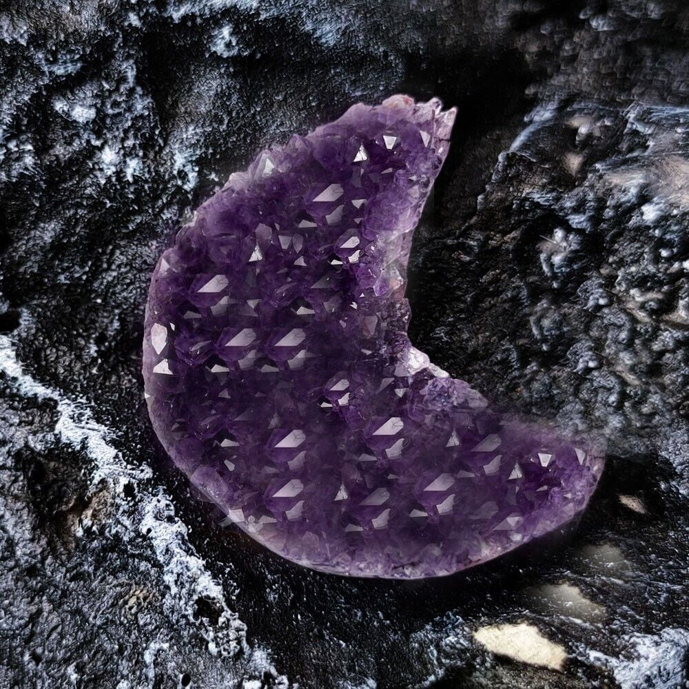 Crescent Moon Shape Amethyst Crystal Cluster Geode Chunks Rocks Gift ...