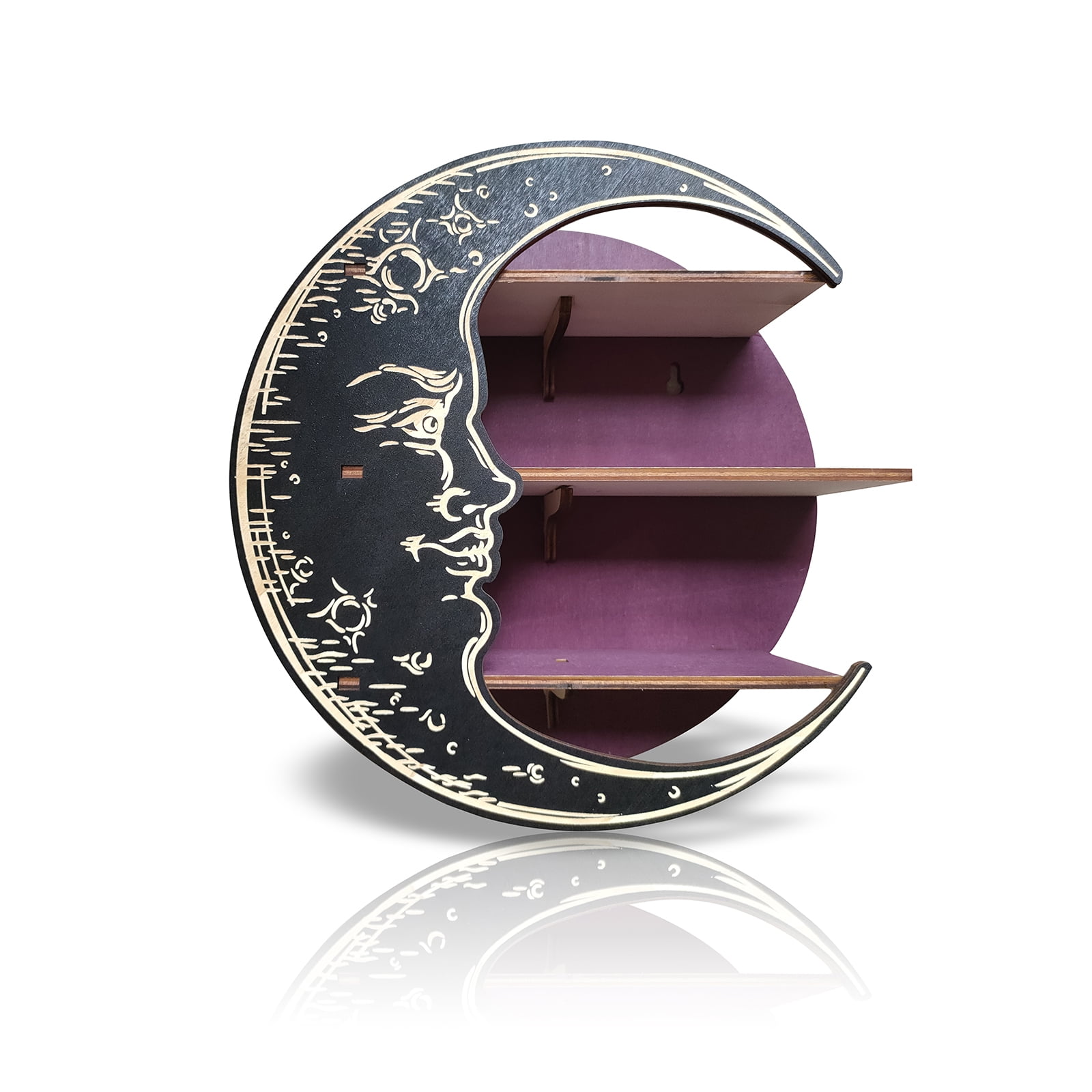 Jamo Homzi Crescent Moon Shelf, Wooden Hanging Wall Decor, Purple, Boho ...