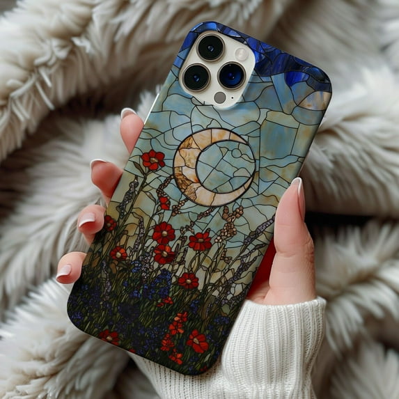 Crescent Moon Stained Glass Art Deco Phone Case 17 16 15 14 13 12 11 ...