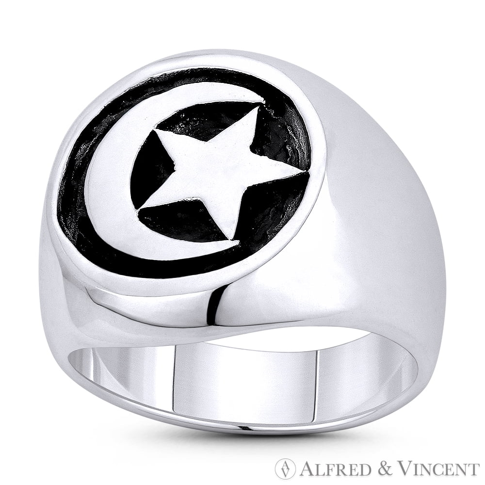 Crescent Moon & Star Turkish Emblem Islam & Muslim Religious Symbol Men ...