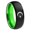 Crescent Moon Stars 8MM Dome Black And Green Tungsten Carbide Ring ...