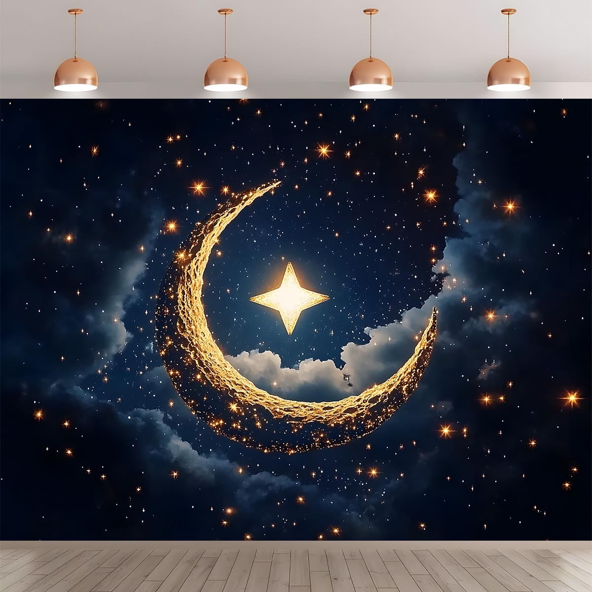 Crescent Moon With Stars Backdrop Banner Backdrop Props Wall Decoration ...