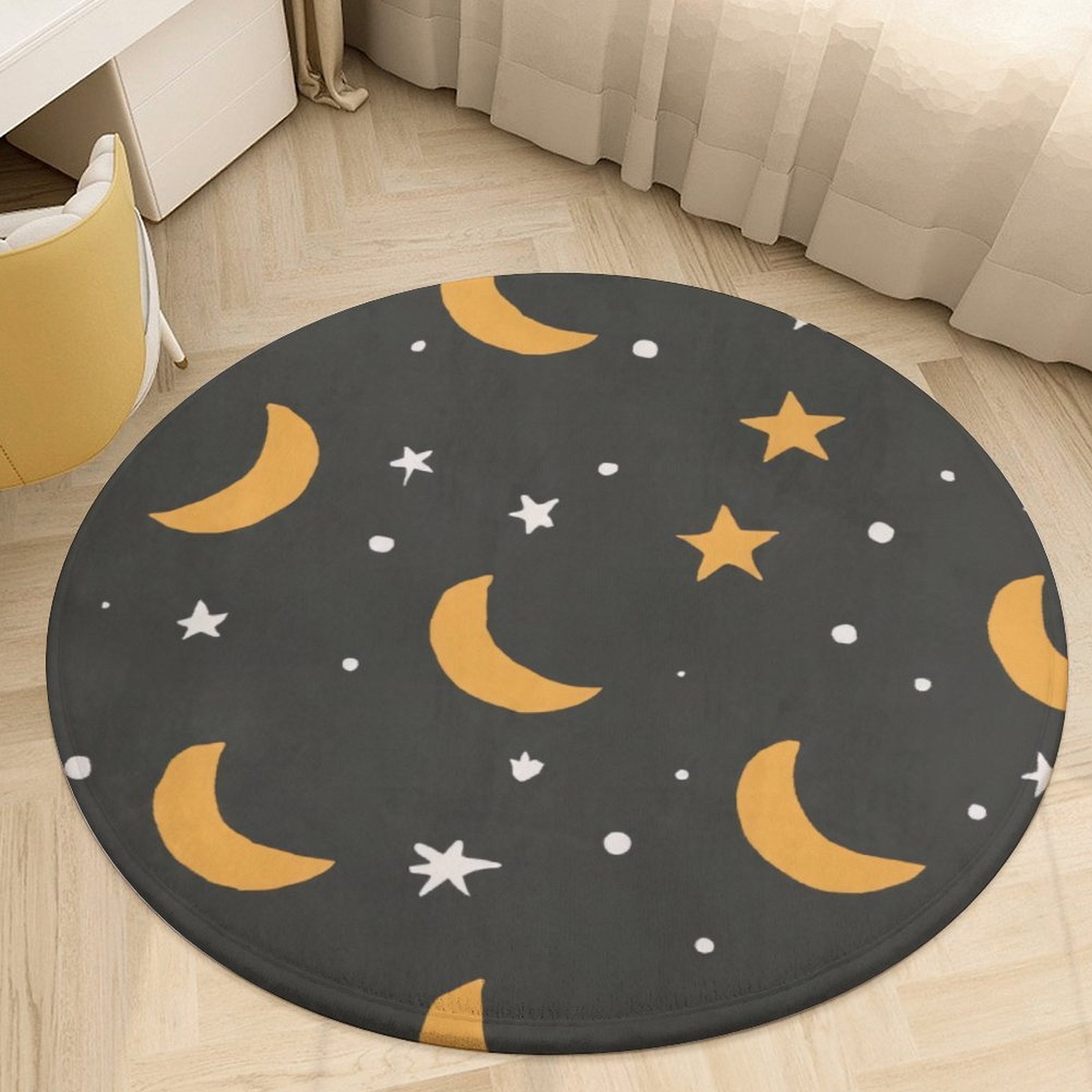 Crescent Moons And Stars Pattern Round Area Rugs for Bedroom Living ...