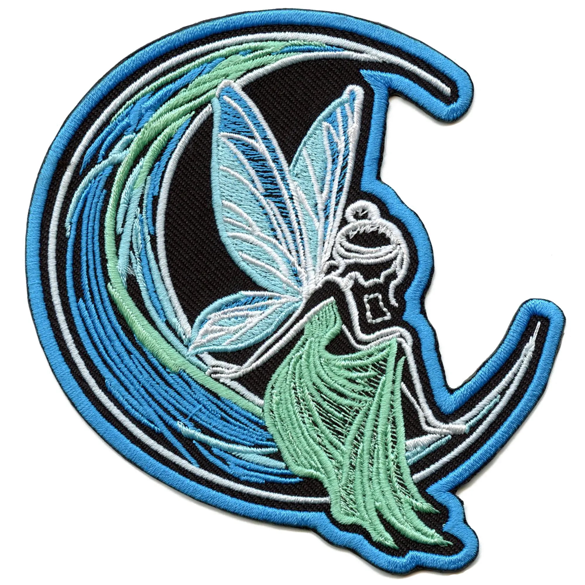 Crescent Neon Fairy Patch Mythical Teal Moon Embroidered Iron On ...