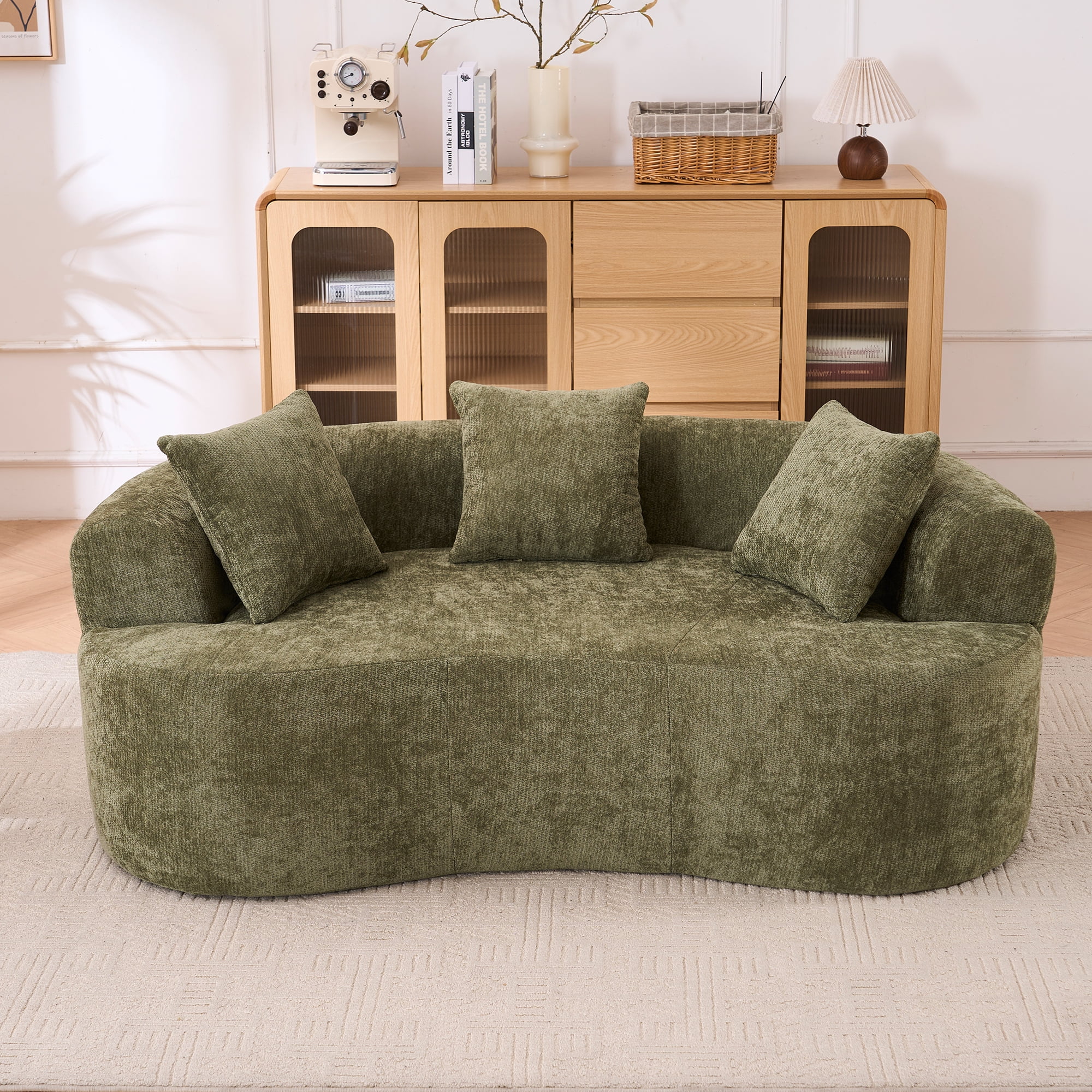 Crescent-Shaped Sofa, Modern Low-Back Design with Deep Cushions, Self ...