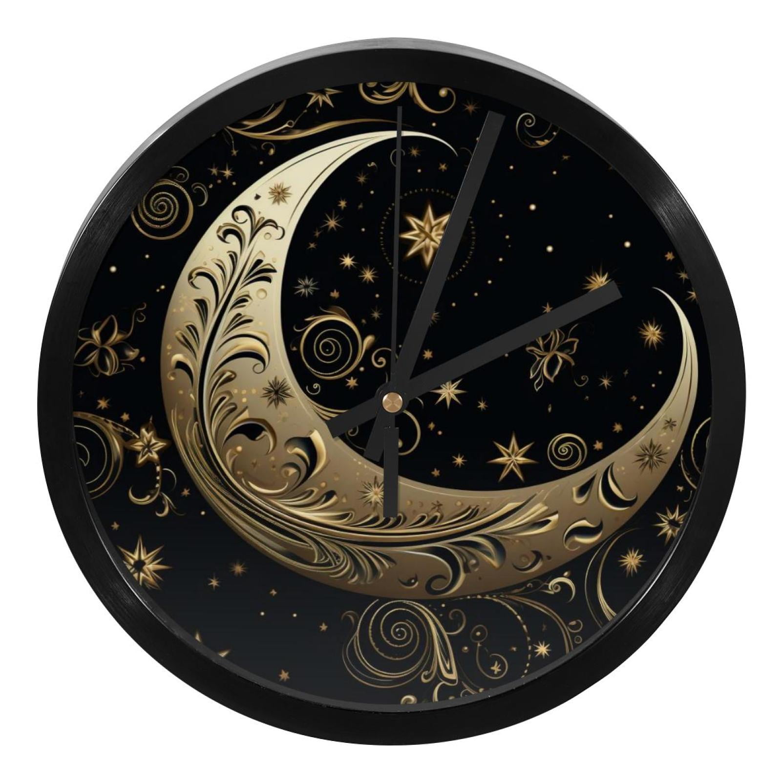 Crescent Sign 9.8 Inches Silent Wall Clock, Round Digital Battery ...