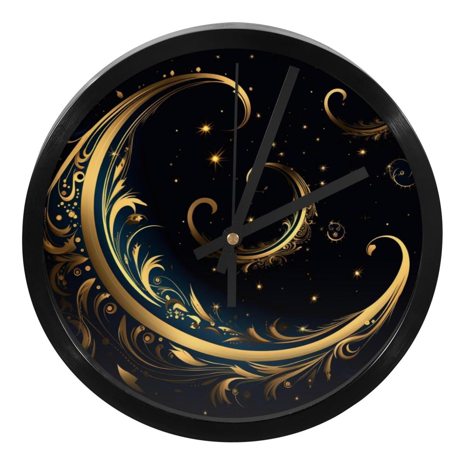 Crescent Sign 9.8 Inches Silent Wall Clock, Round Digital Battery ...