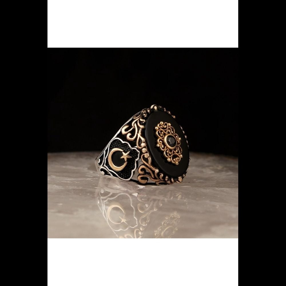 Crescent Star Model Onyx Stone 925 Sterling Silver for Men - Walmart.com