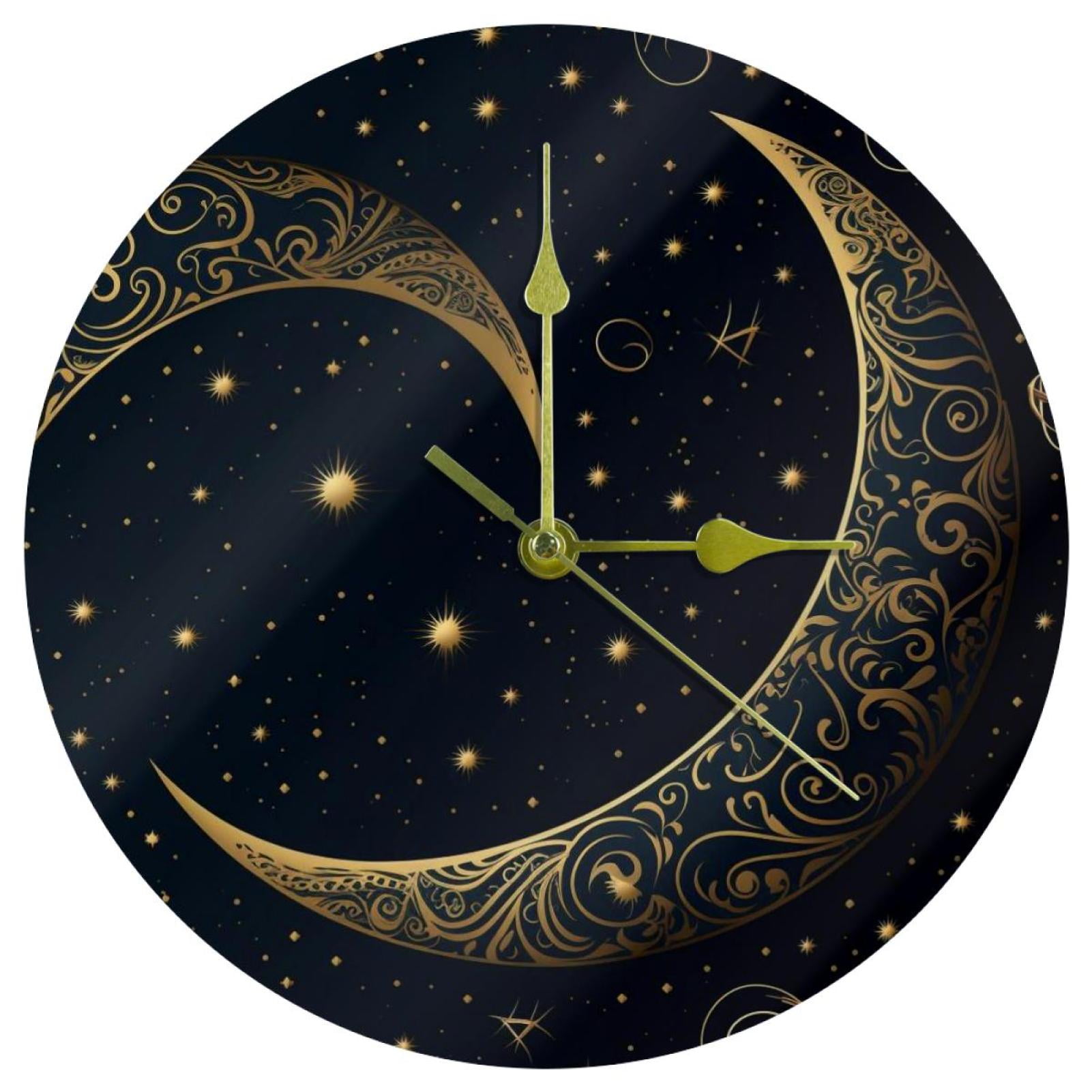 Crescent moon symbol Circular Acrylic Wall Clock - Elegant Timepiece ...