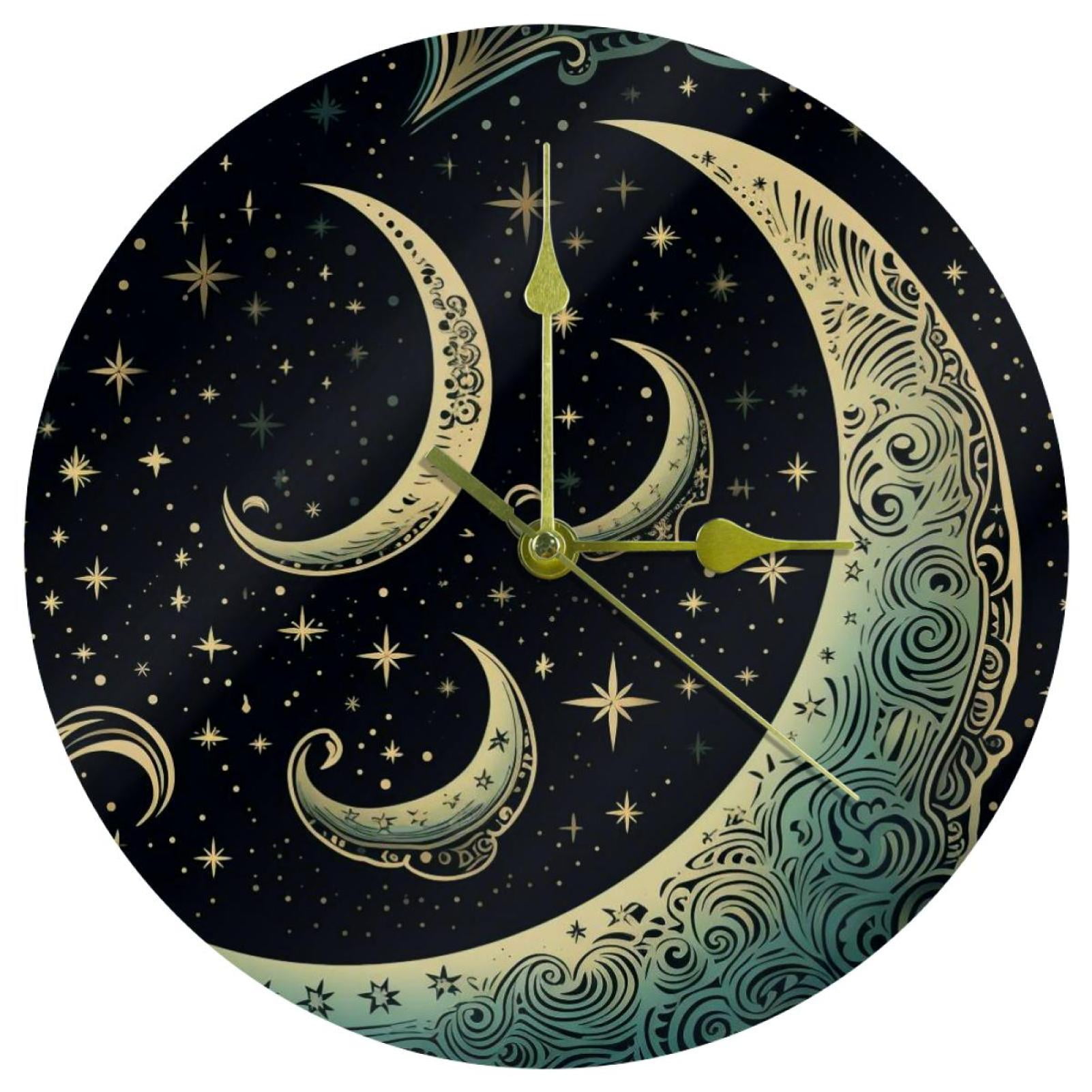 Crescent moon symbol Circular Acrylic Wall Clock - Elegant Timepiece ...