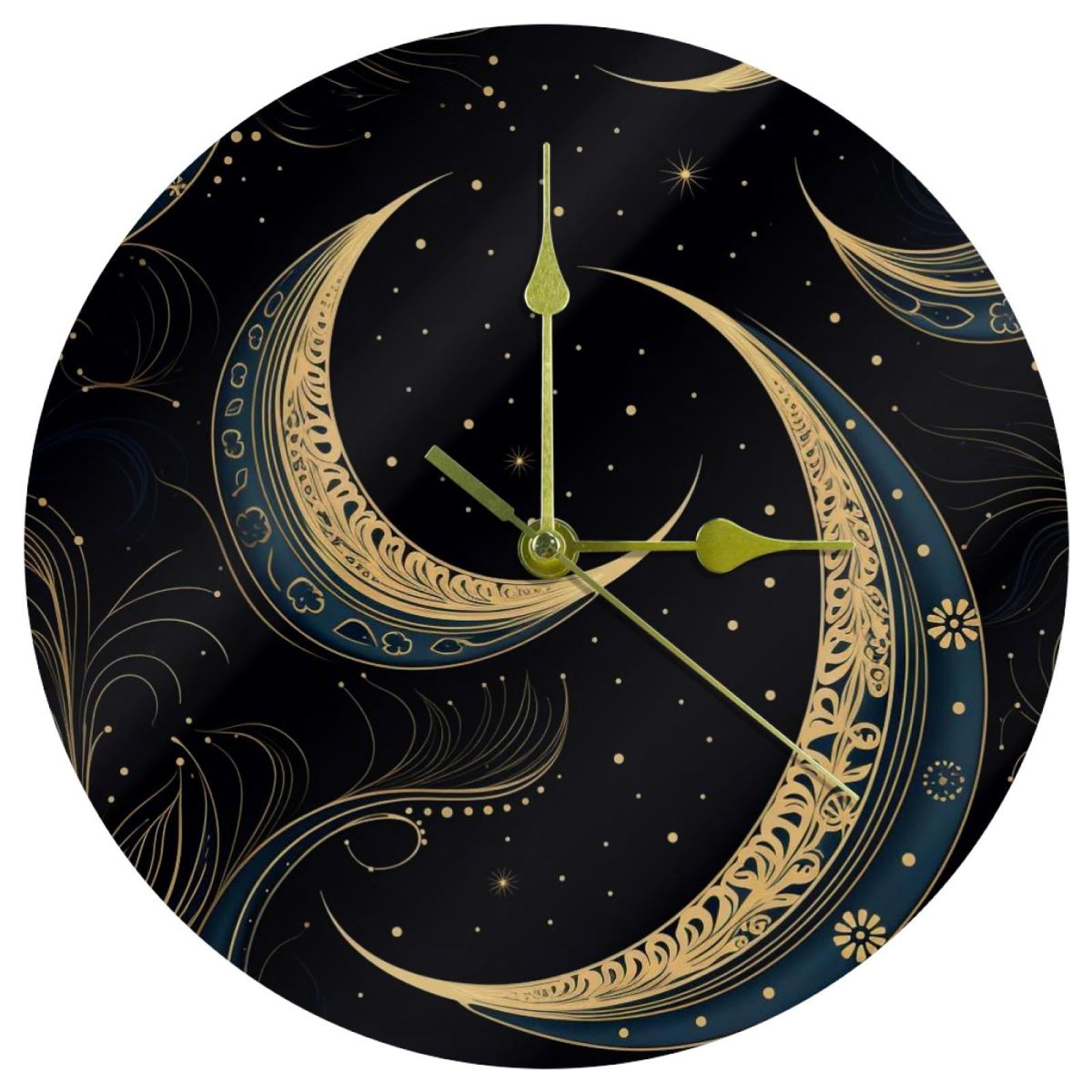 Crescent moon symbol Circular Acrylic Wall Clock - Elegant Timepiece ...