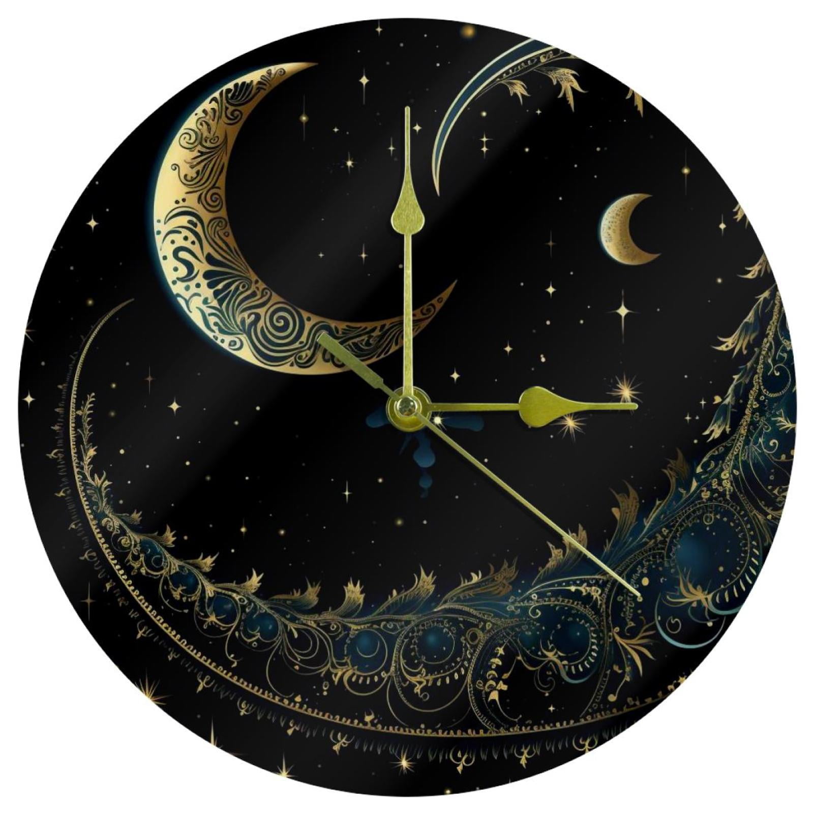 Crescent moon symbol Circular Acrylic Wall Clock - Elegant and ...