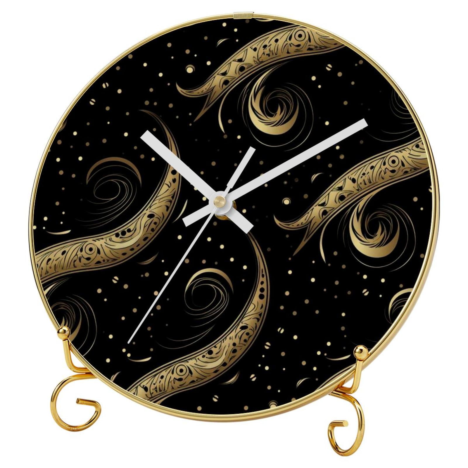 Crescent moon symbol Round Printed Wall Clock with Hooks and Gold Stand ...