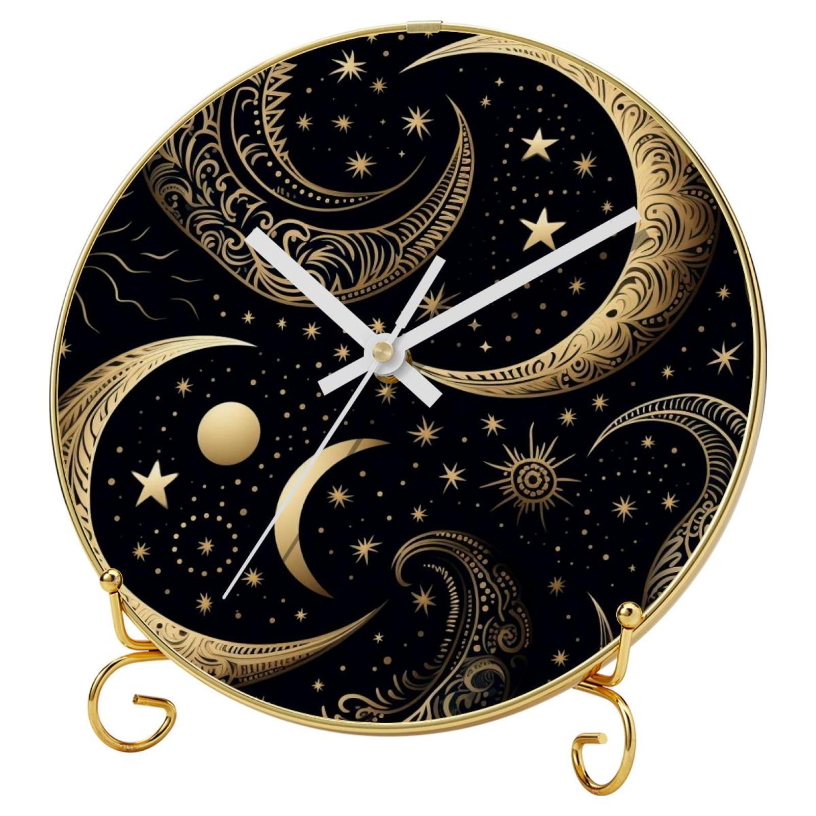 Crescent moon symbol Round, Printed Wall Clocks with Hooks and Gold ...