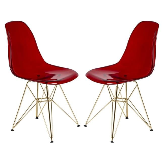 Cresco Molded Eiffel Side Chair with Gold Base - Transparent Red - Set ...