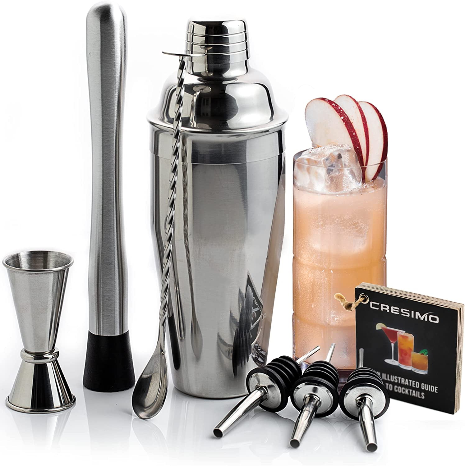 Cresimo 24oz Steel Cocktail Shaker Set & Bartender Kit with Muddler ...