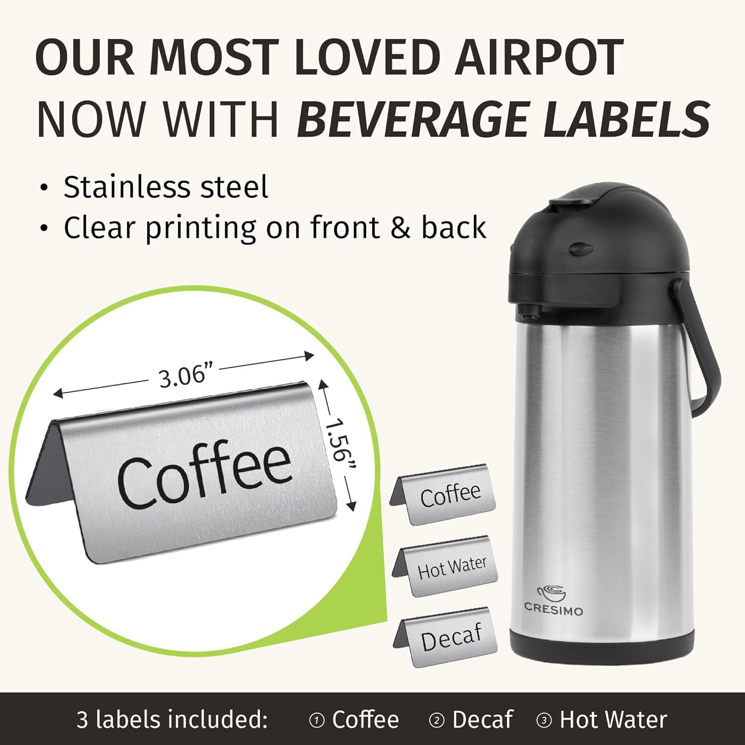Cresimo Coffee Carafe for Keeping Hot 102oz Airpot Coffee Dispenser ...